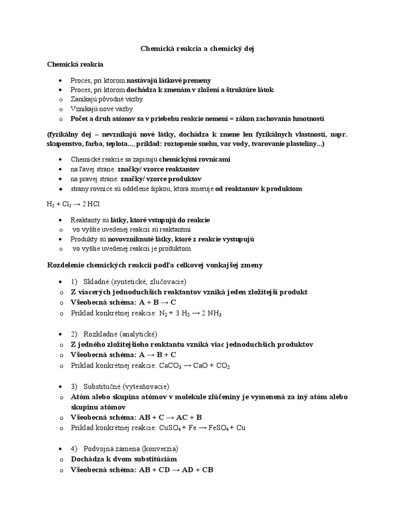 Chemická Reakcia A Chemický Dej | PDF