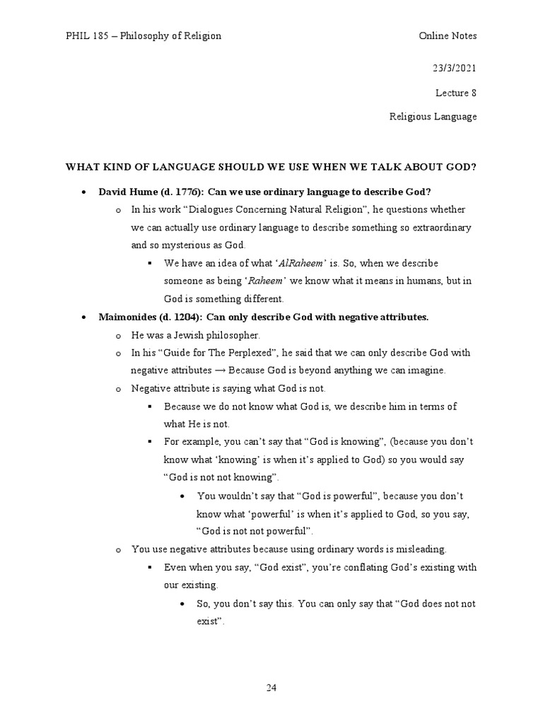 Chapter 3 Religious Language-Week 8 | PDF | God | Theology