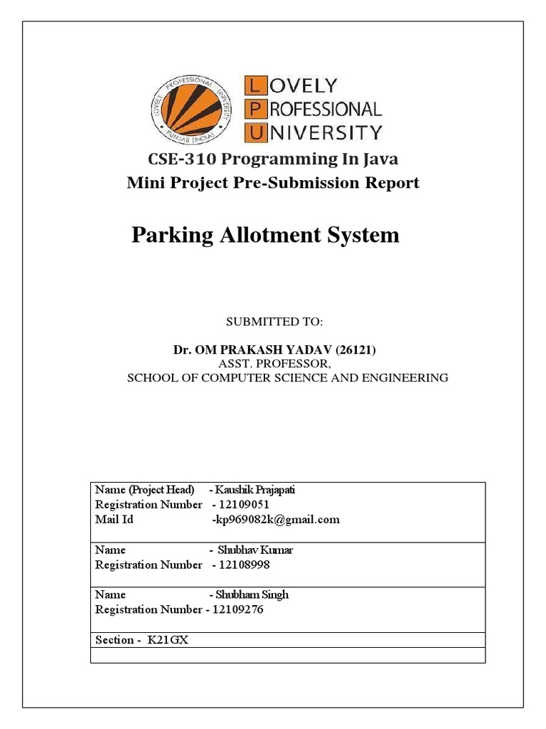 Parking Allotment System: CSE-310 Programming in Java | Download Free PDF | Parking | Java ...
