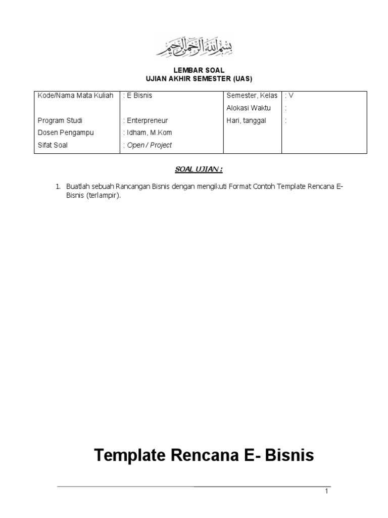 Template Rencana E-Bisnis: Lembar Soal Ujian Akhir Semester (Uas) | PDF | Bisnis