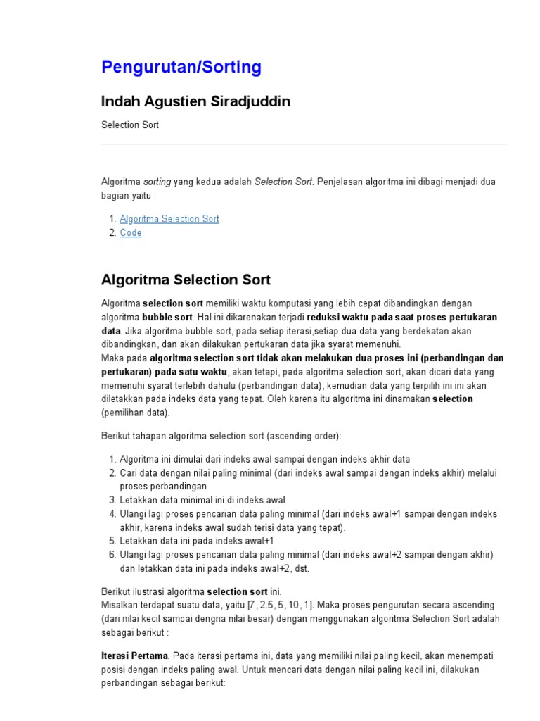 Pengurutan/Sorting: Indah Agustien Siradjuddin | PDF