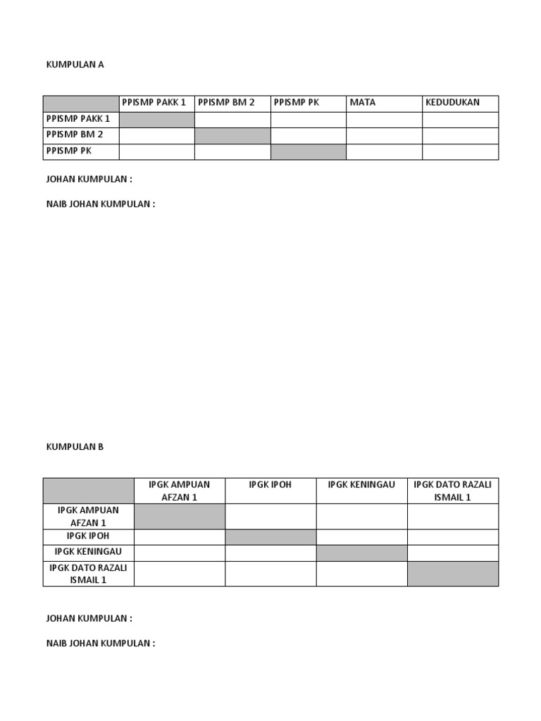 Contoh Jadual Perlawanan | PDF