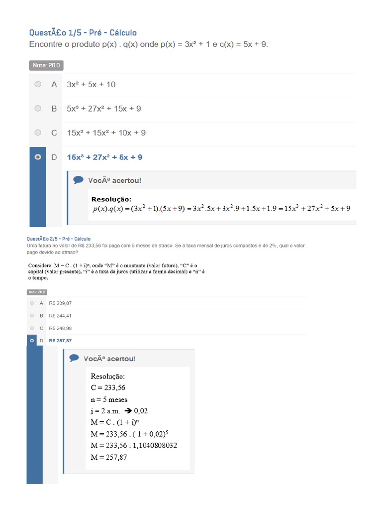 Apol1 Pre Calculo | PDF