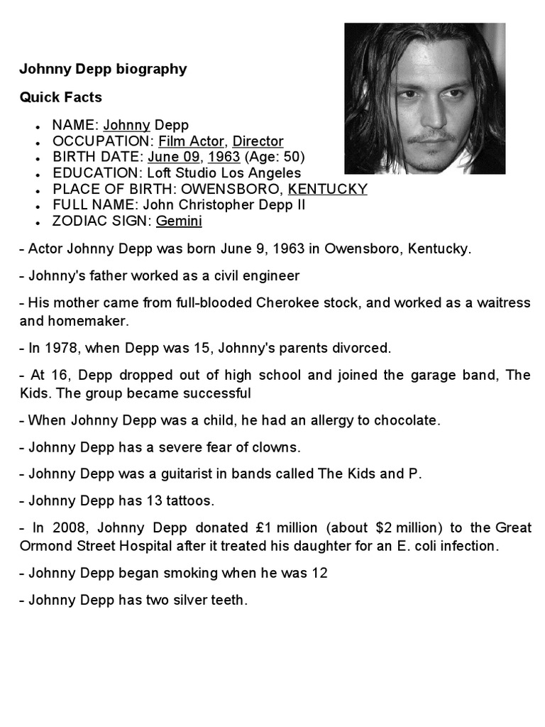 Johnny Depp Biography | PDF
