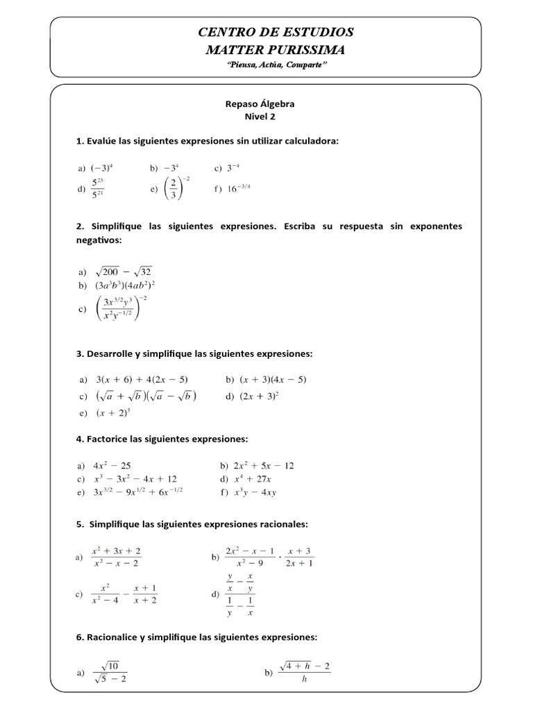 Repaso 2 - Álgebra | PDF
