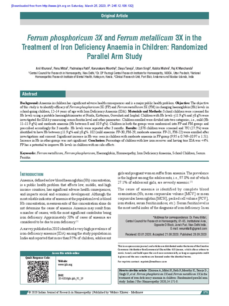 Ferrum phosphoricum 3X and Ferrum metallicum 3X in the Treatment of ...
