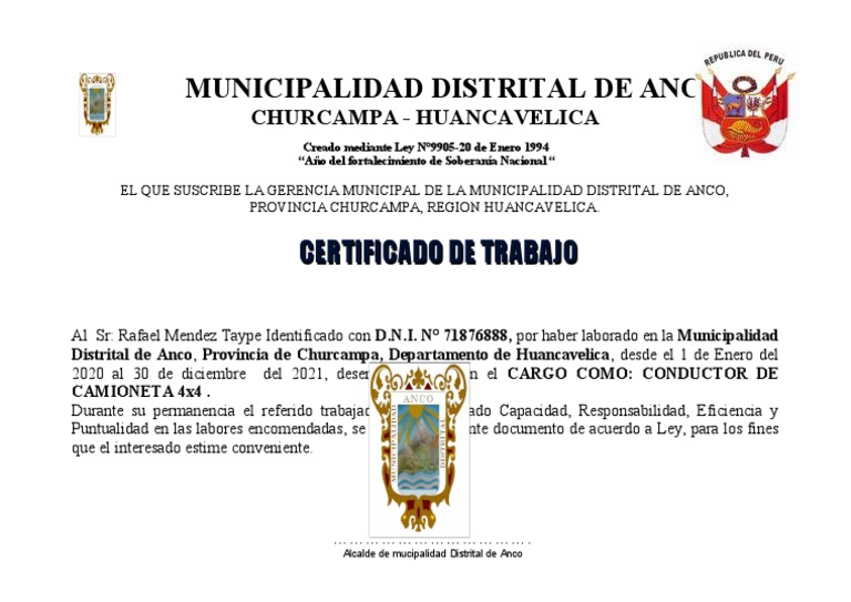 Certificado De Trabajo Mda Chofer 1 Pdf