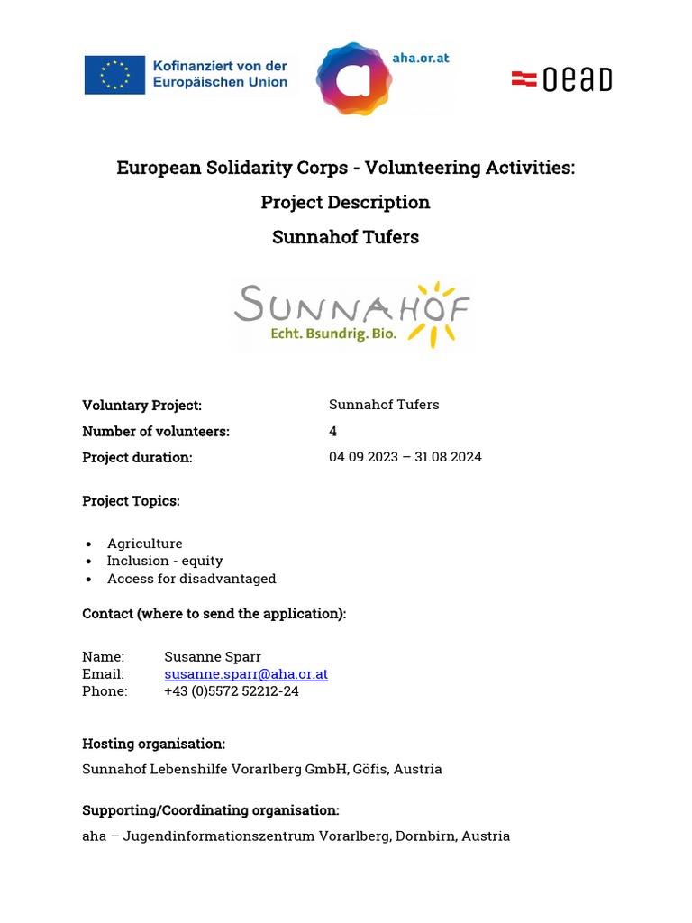 European Solidarity Corps - Volunteering Activities: Project ...
