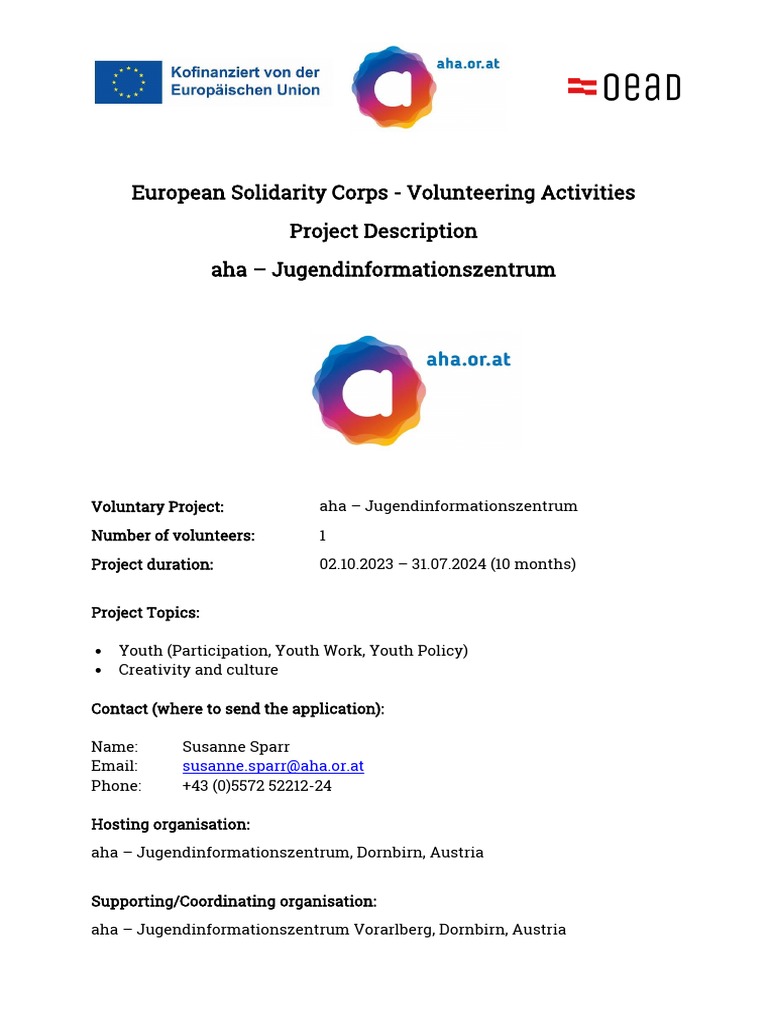 European Solidarity Corps - Volunteering Activities Project Description ...