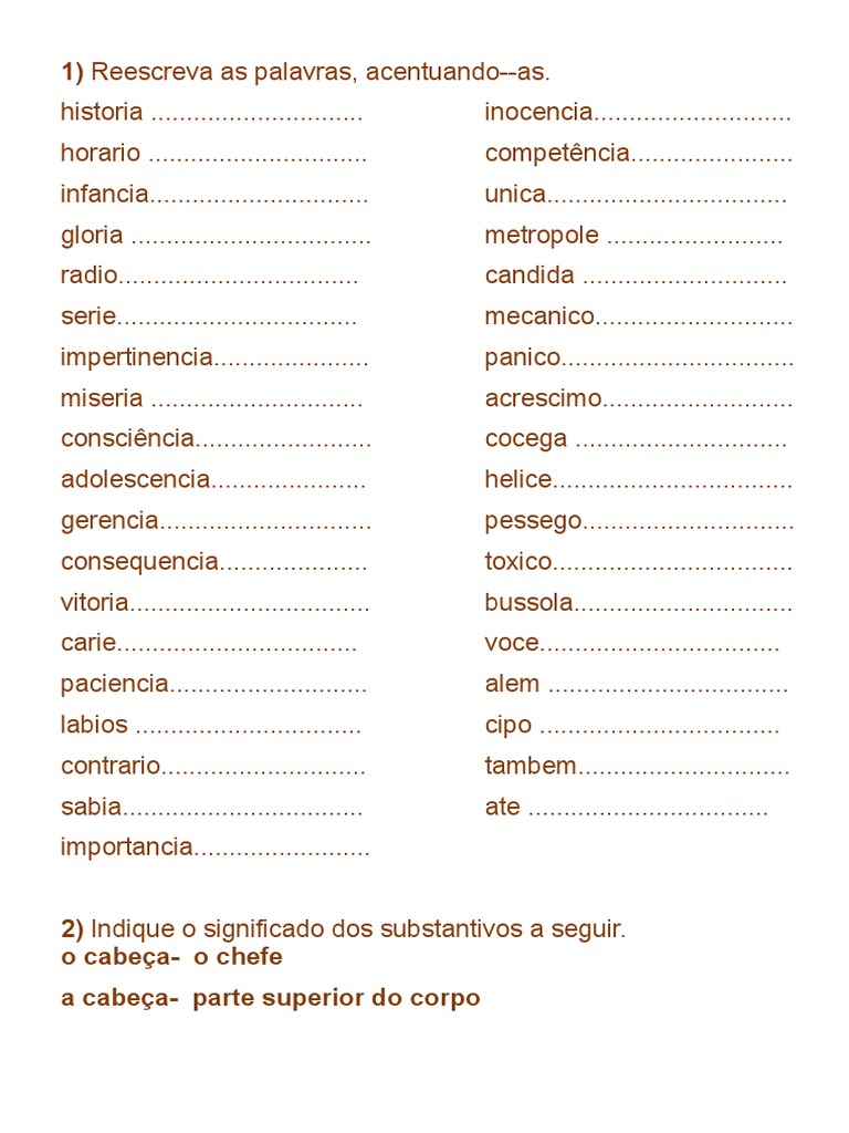 Reescrevendo palavras acentuadas e explorando significados | PDF ...