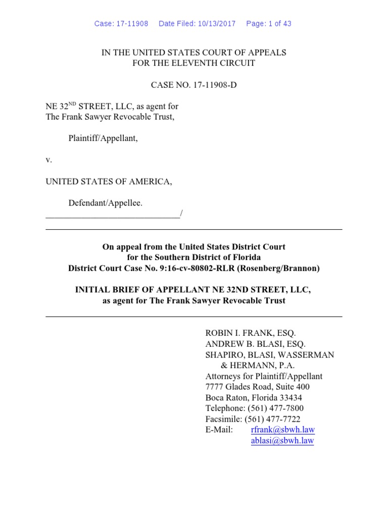 Case: 17-11908 Date Filed: 10/13/2017 Page: 1 of 43: Rfrank@sbwh - Law ...