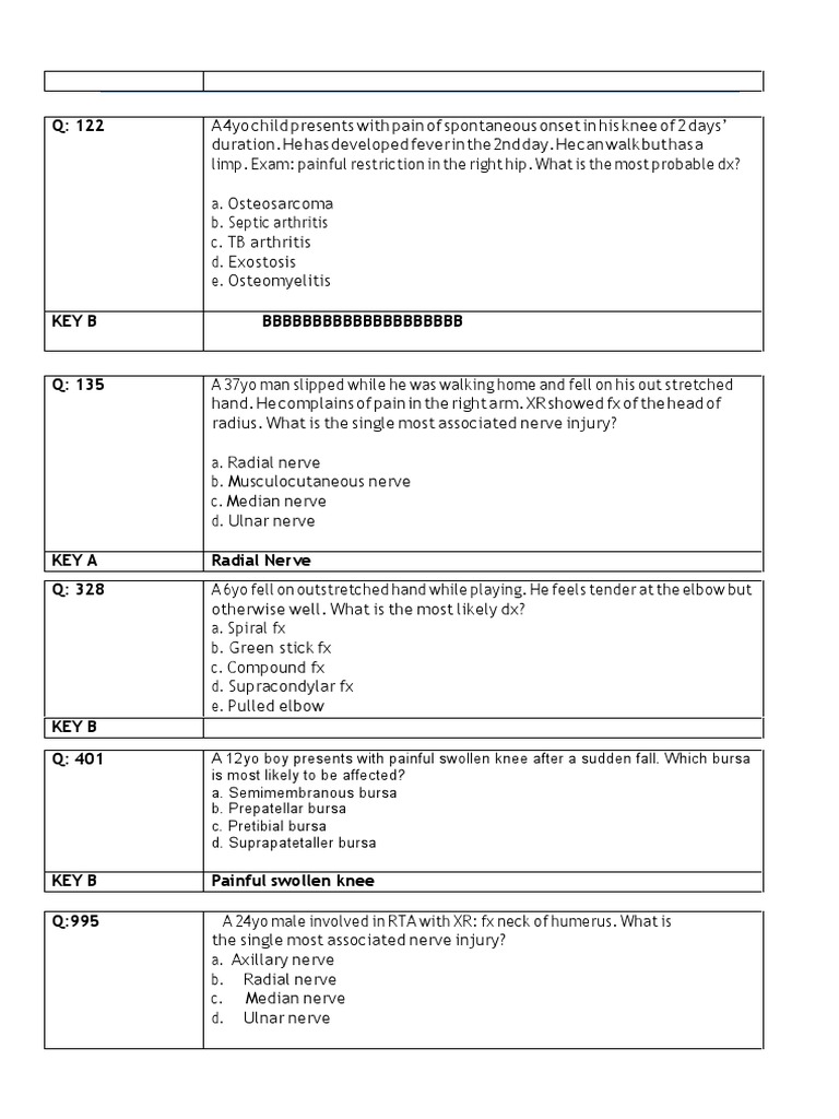 Orthopedics Questions | PDF | Elbow | Hand