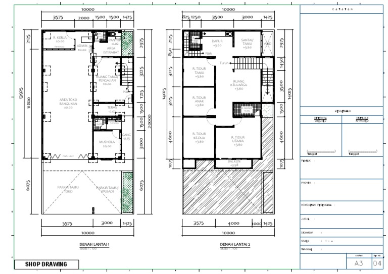 Shop Drawing: Denah Lantai 1 Denah Lantai 2 | PDF
