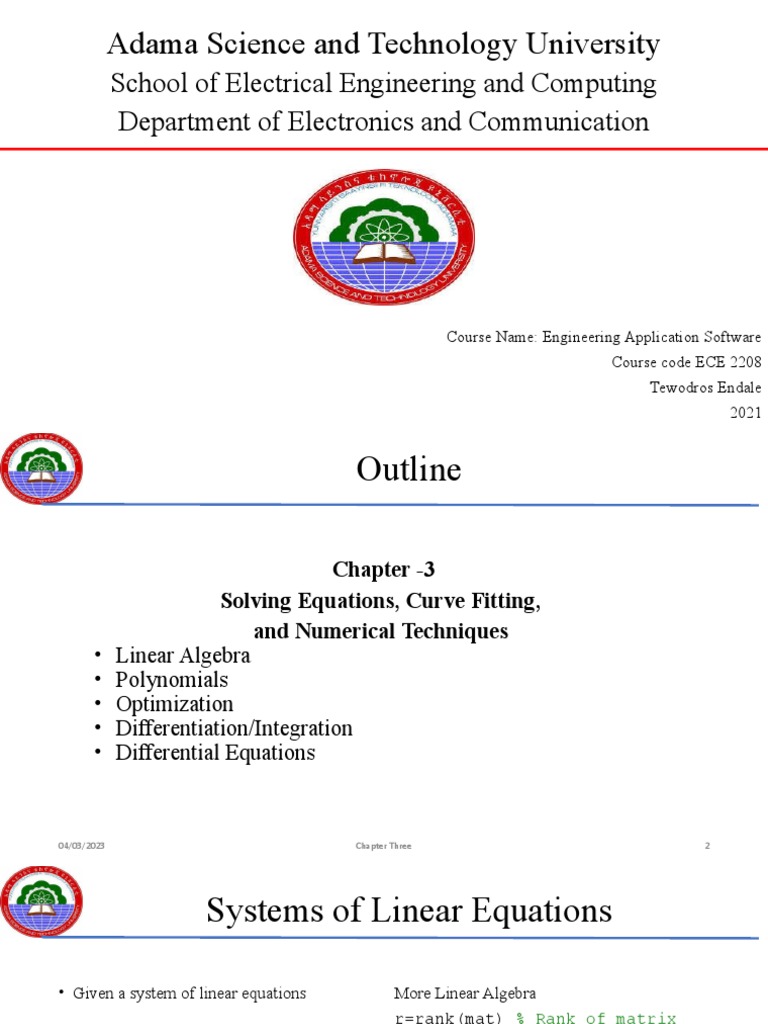 School of Electrical Engineering and Computing Department of Electronics and Communication | PDF ...