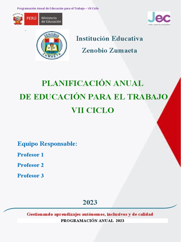 Plan Anual Ept Vii Ciclo (3, 4, 5) | PDF | Aprendizaje | Evaluación