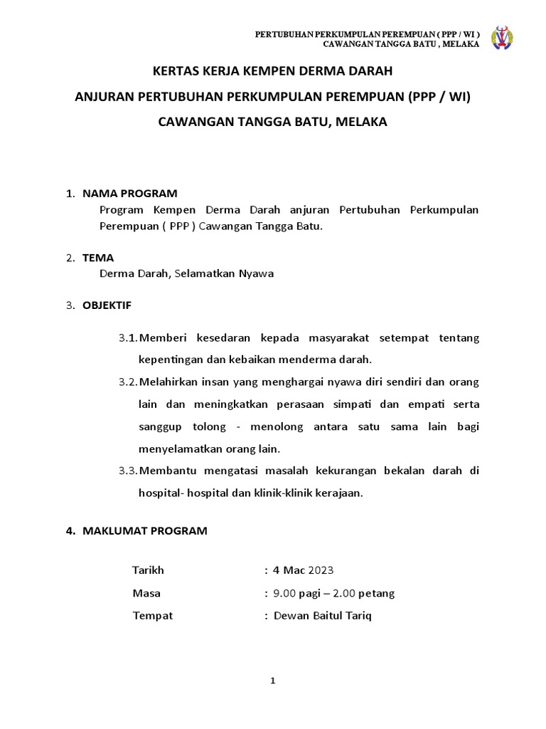 Kertas Kerja Kempen Derma Darah | PDF