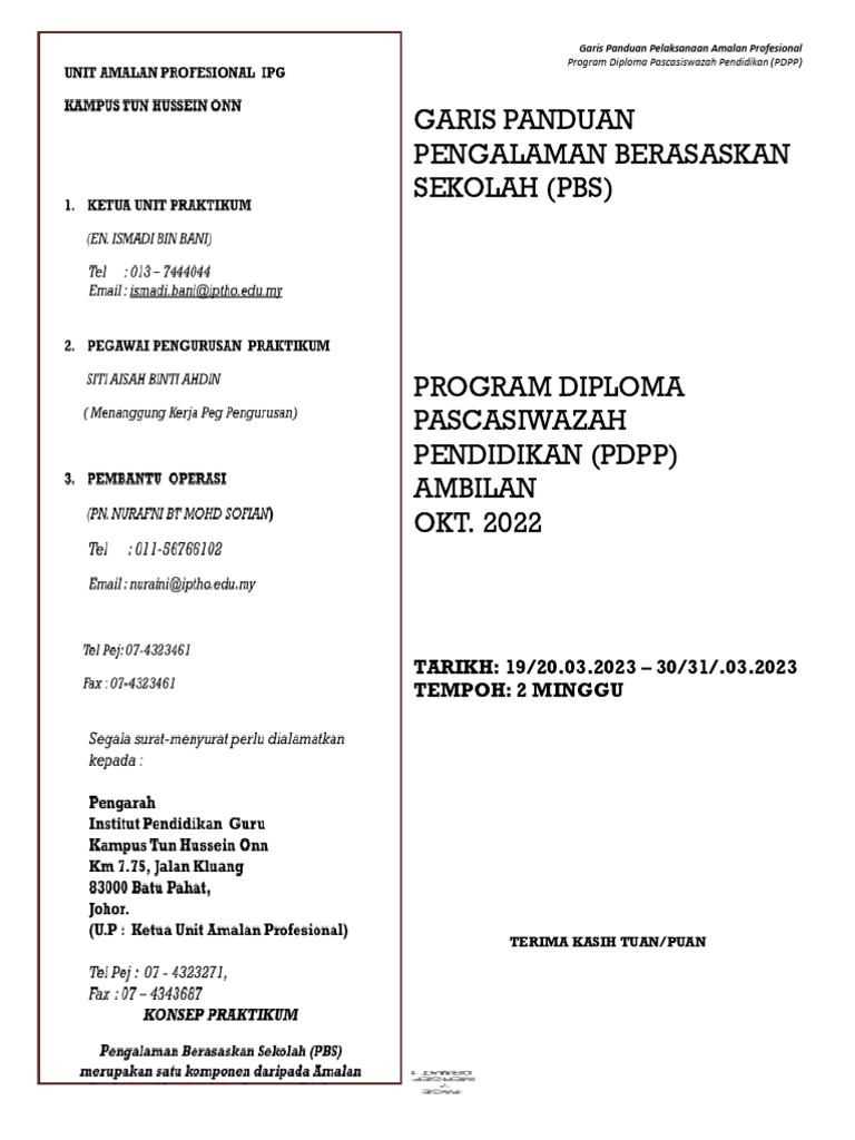 Lampiran Borang PBS PDPP Versi Pelajar Ambilan Okt. 2022 | PDF