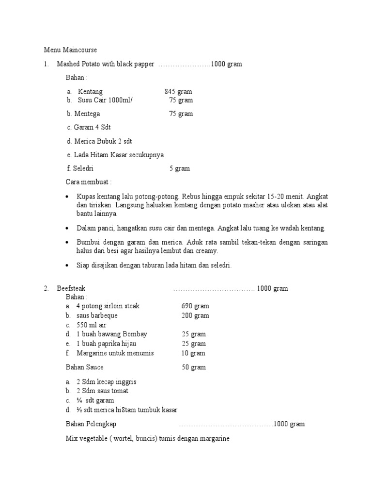 Menu Modif Maincourse 2 ACS | PDF