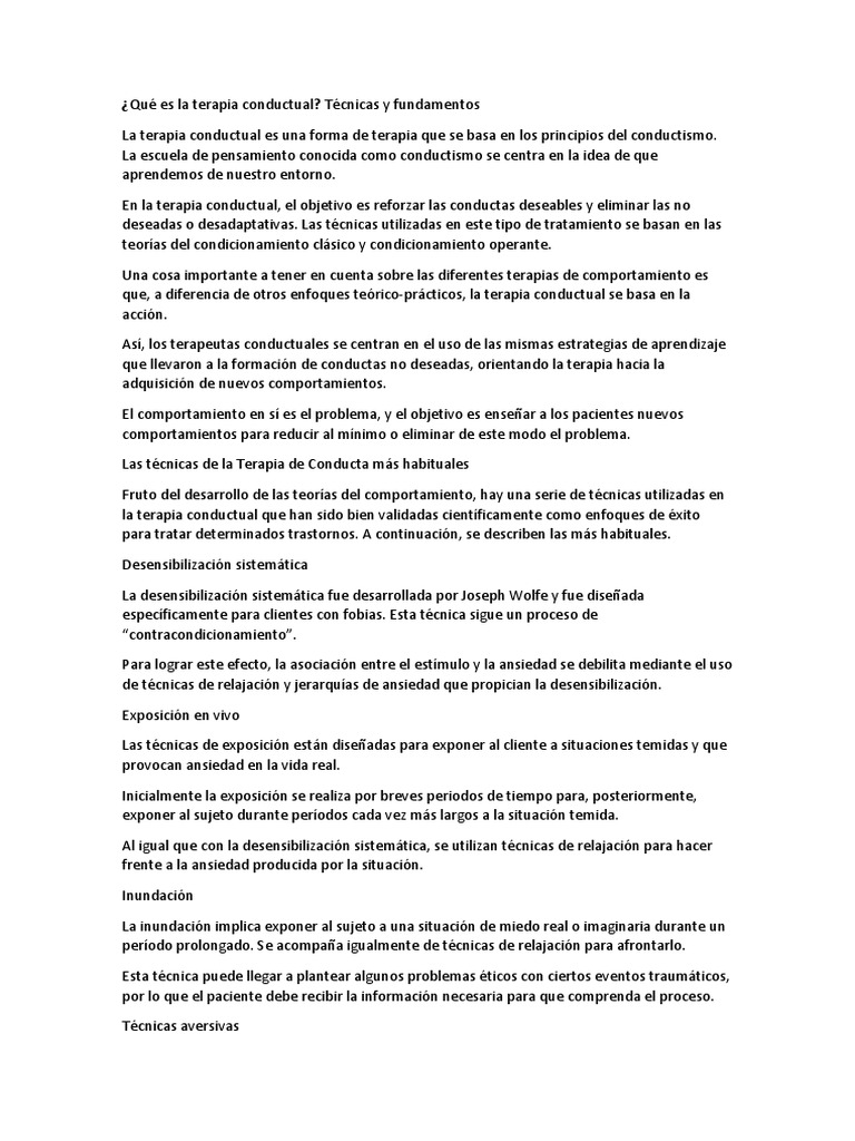 Qué Es La Terapia Conductual | PDF | Terapia de conducta cognitiva ...