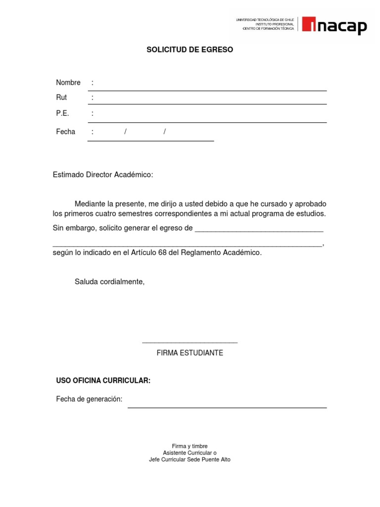 Solicitud De Egreso Pdf