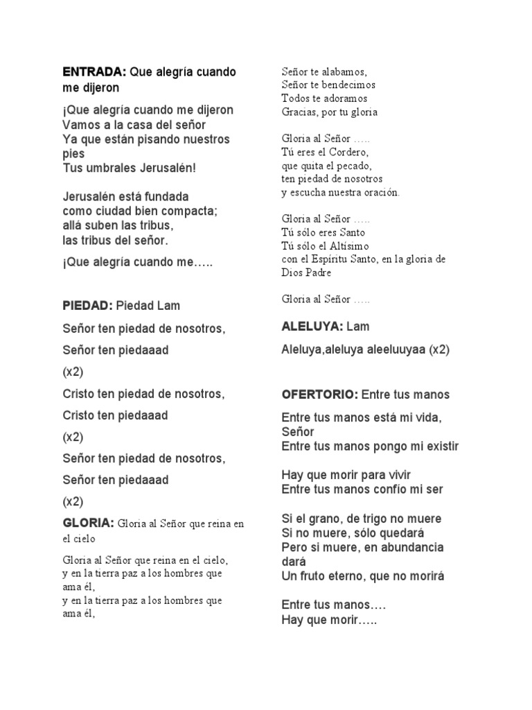 Esquema Cantos Misa | PDF | Misa (liturgia) | Creencia religiosa y doctrina