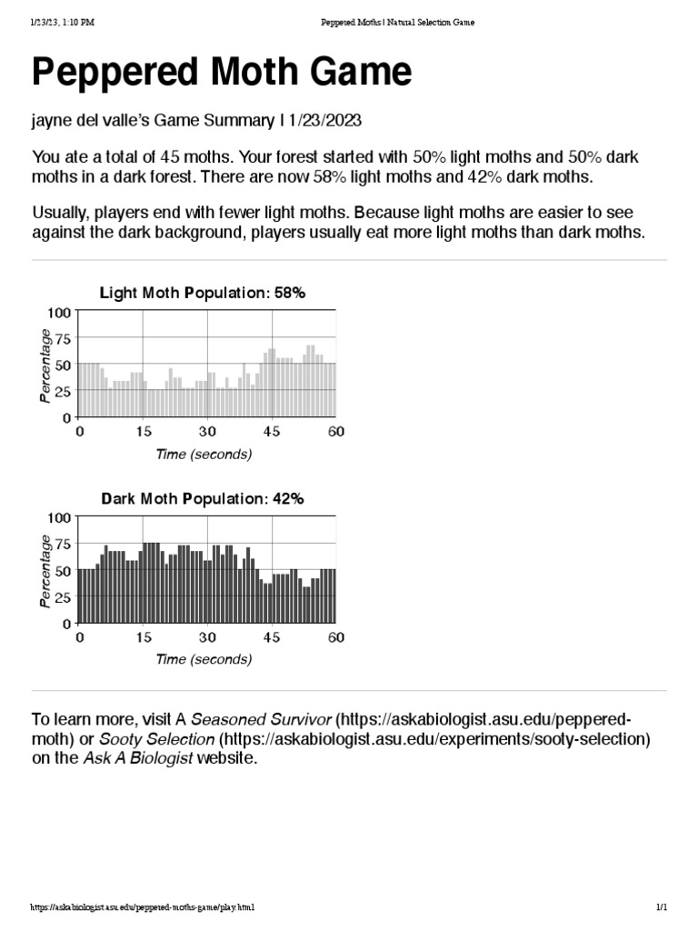 Peppered Moth Natural Selection Game | PDF