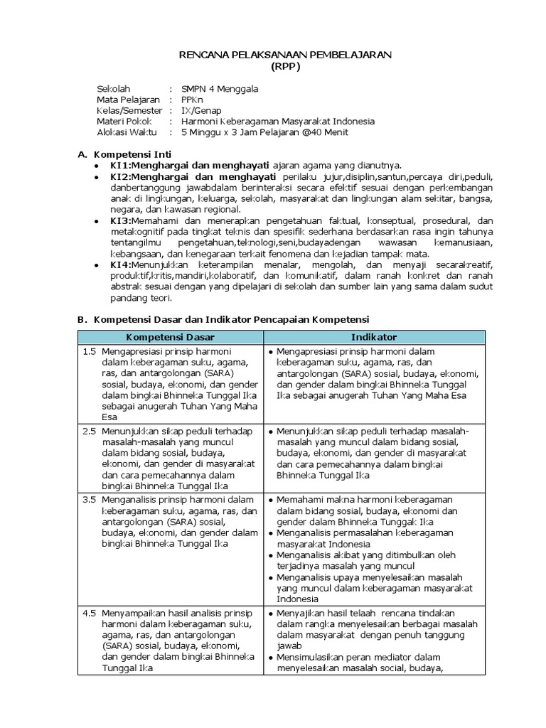 RPP PPKN Kelas 9 | PDF