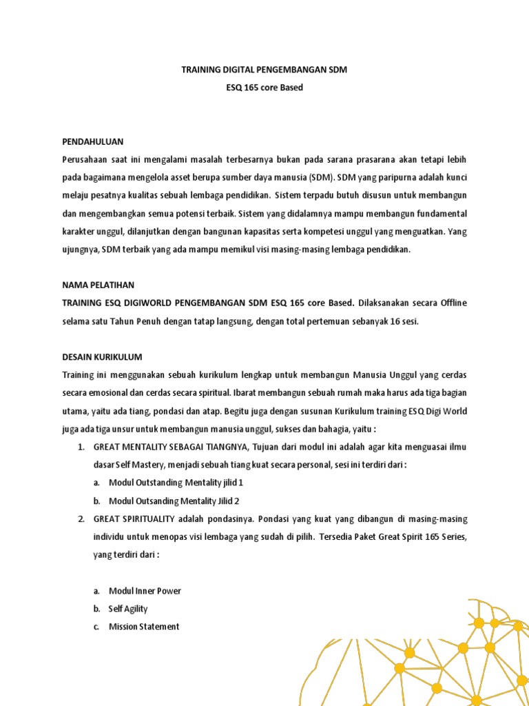 Proposal Training Pengembangan SDM Based On ESQ Tahun 2023 | PDF | Karier & Perkembangan | Bisnis