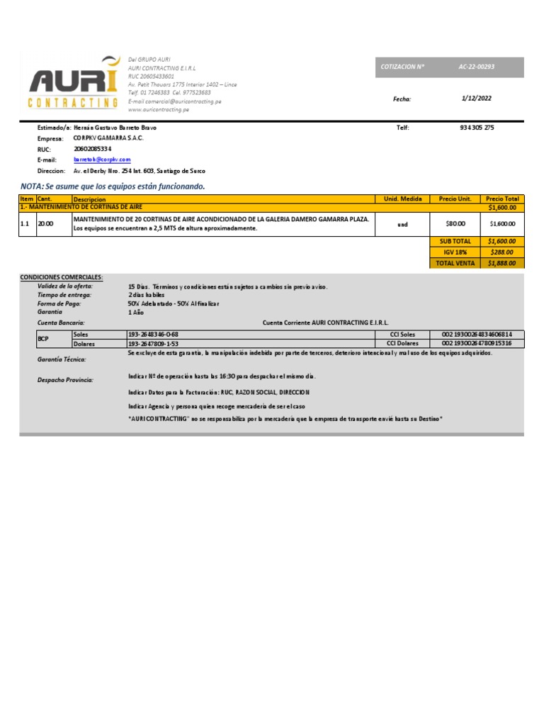 Cot - Ac-22-00293 - Auri Contracting | PDF