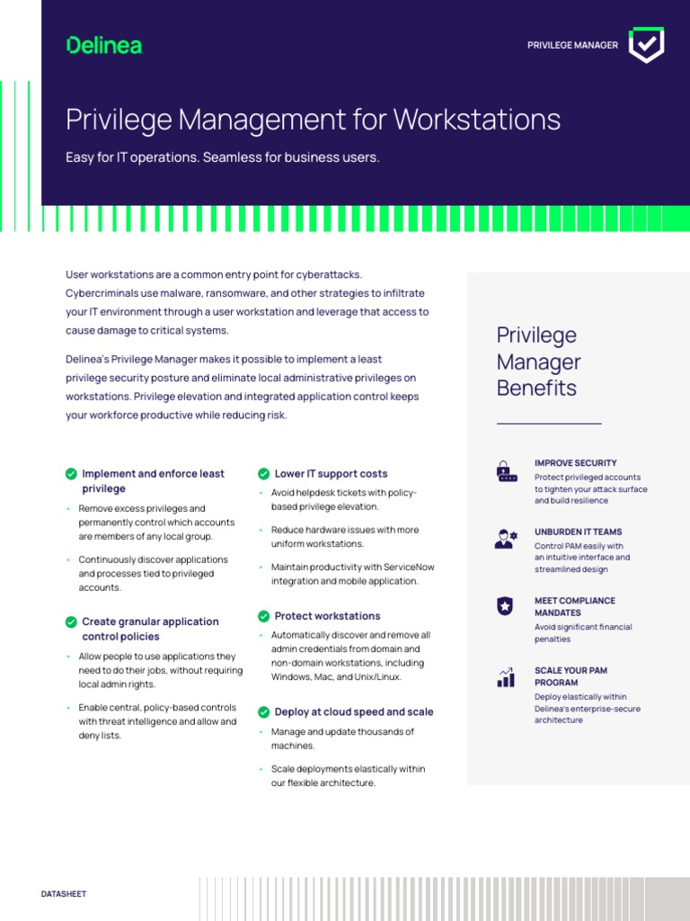 Delinea Datasheet Privilege Manager | PDF | Security | Computer Security