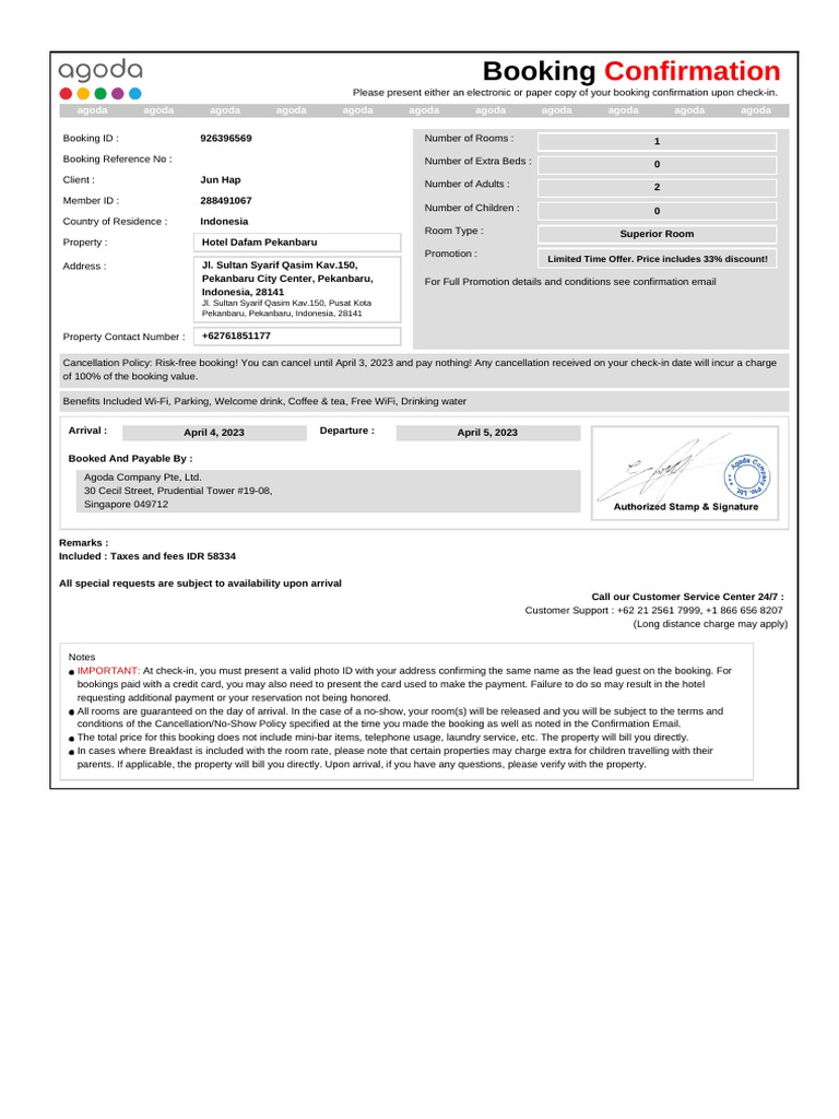 Confirmation For Booking ID # 926396569 | Download Free PDF | Credit ...