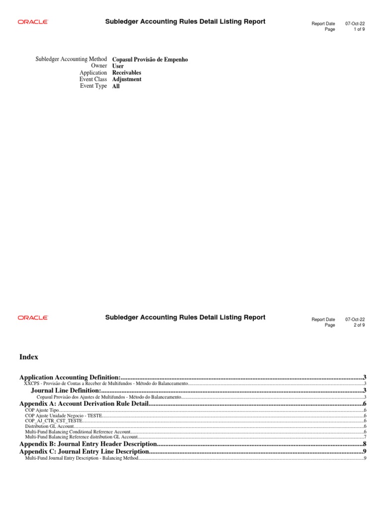 Subledger Accounting Rules Detail Listing Report | PDF | Debits And ...