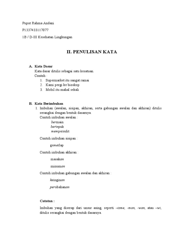 Rangkuman Bindo (Penulisan Kata & Pemakaian Tanda Baca) | PDF