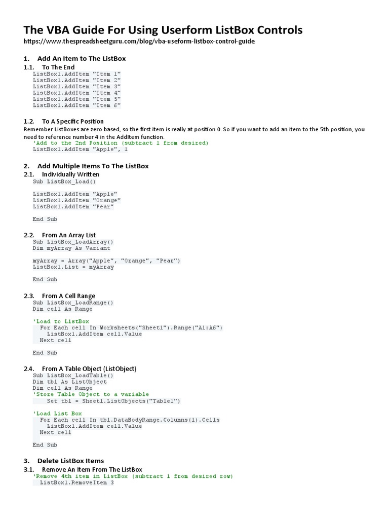 The VBA Guide For Using Userform ListBox Controls | PDF | Information Technology Management ...