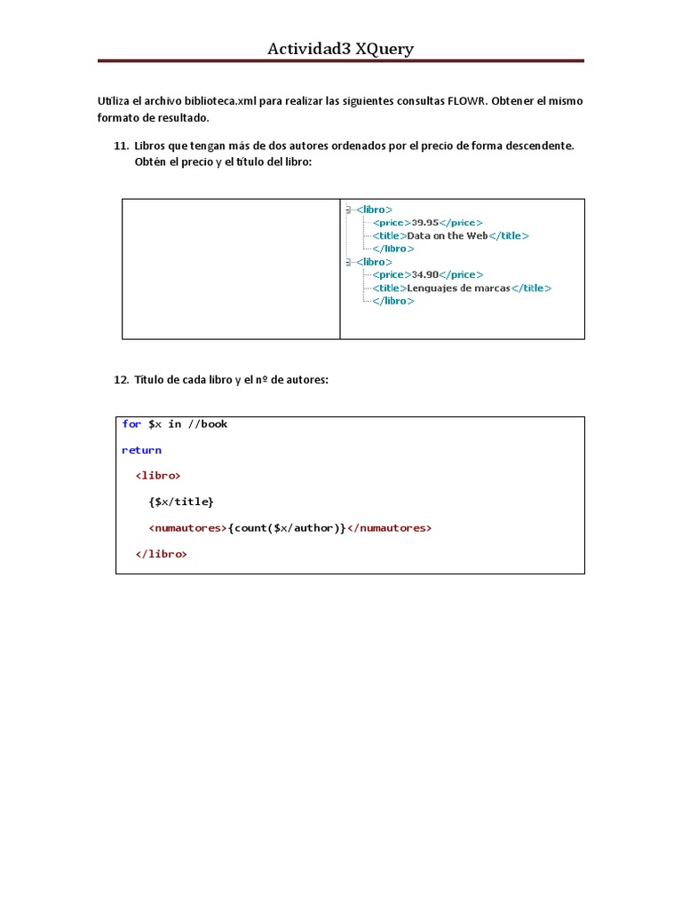 Actividad3 Xquery: For Return | PDF | Métodos y materiales de enseñanza