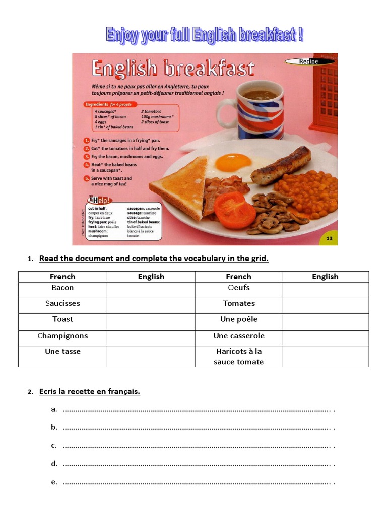 CE English Breakfast Recipe | PDF
