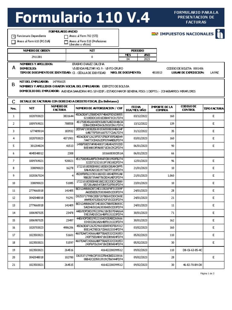 Formulario Rc-Iva Sof. Erasmo Chavez - Abril.2023 | PDF