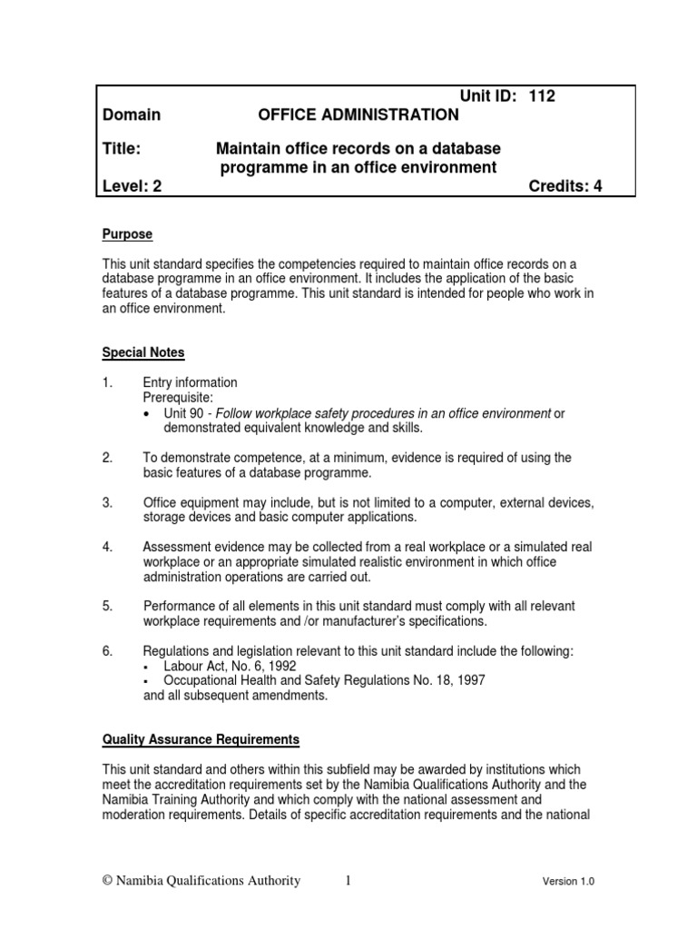 ID 112 Maintain Office Records On A Database Programme | PDF | Databases | Occupational Safety ...