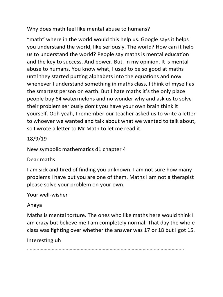 Why Does Math Feel Like Mental Abuse To Humans ANAYA . | PDF | Self ...