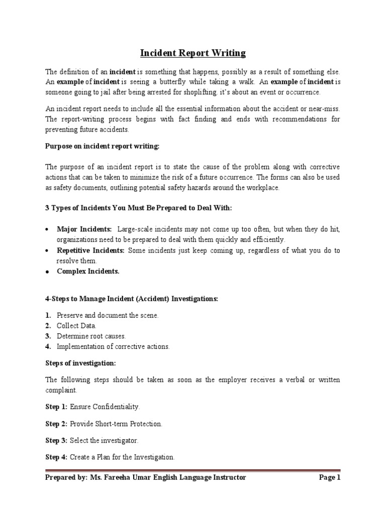 Incident Report Writing | PDF | Safety