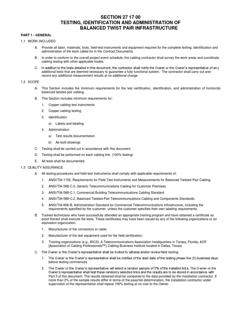 SECTION 27 17 00 Testing, Identification and Administration of Balanced ...