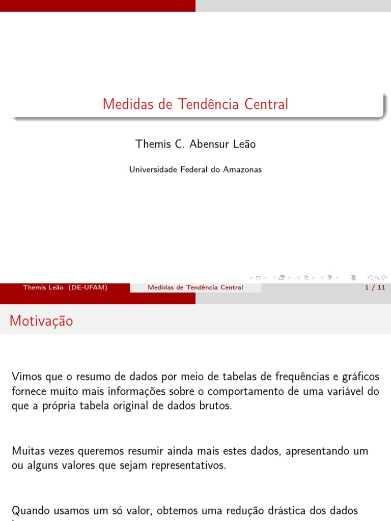 Slides - Aula 4 | PDF | Média | Mediana (Estatística)
