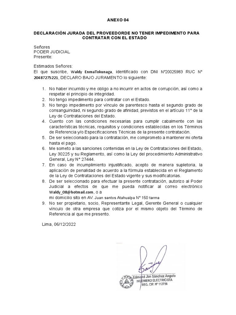Anexo 04 Declaracion Jurada | PDF