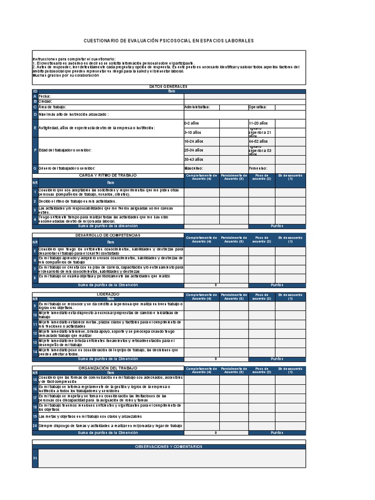 Cuestionario-Riesgo-Psicosocial (1) 2 | PDF | Cuestionario