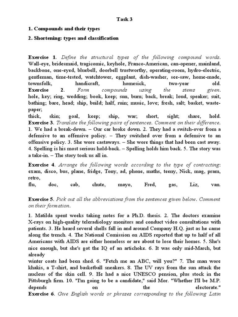 Task 3. Compounding. Shortening | PDF