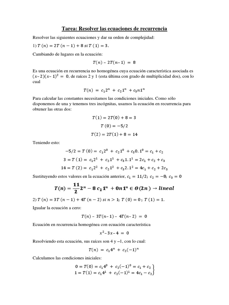 Resolver Las Ecuaciones de Recurrencia | PDF | Ecuaciones | Objetos matemáticos