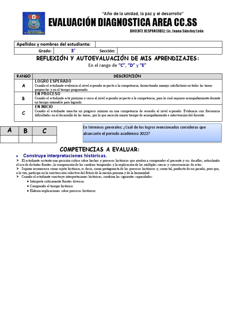 EVALUACION DIAGNOSTICA CCSS 2023 perla (1) | PDF | Perú | Sistema económico