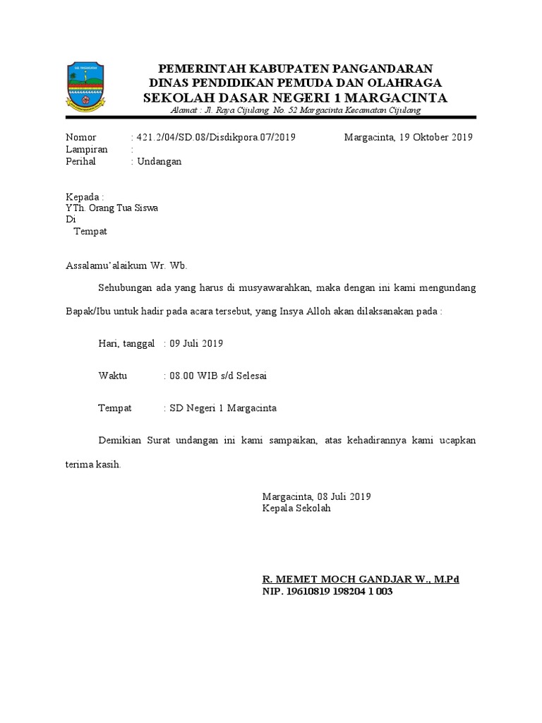 Surat Undangan Orang Tua Siswa | PDF Surat Undangan Orang Tua Siswa | PDF