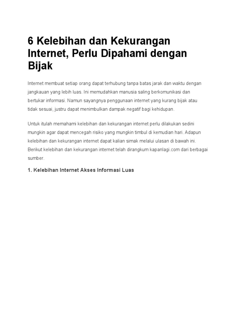 6 Kelebihan Dan Kekurangan Internet | PDF 6 Kelebihan Dan Kekurangan Internet | PDF