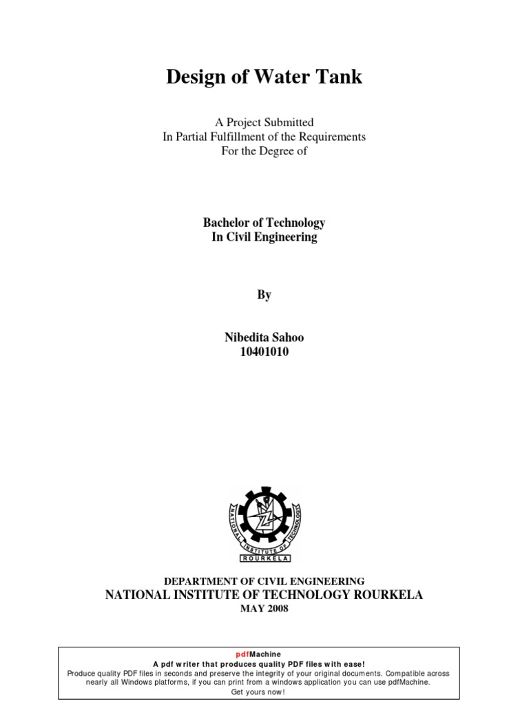 Design of Water Tank A Project Submitted | PDF | Thermal Expansion ...